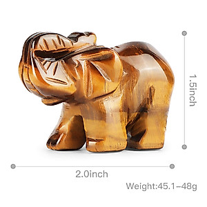 Artistone 2 Inch Yellow Tiger Eye Crystal Elephant Hand Carved Natural Stone Processed Crystal Gem Elephant Statue Animal Collectibles Home Decor Desk Accessories with Gift Box
