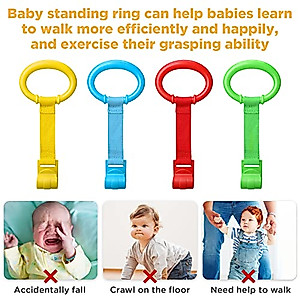 12 Pieces Baby Pull Up Rings Baby Crib Pull Rings 4 Color Baby Cot Hanging Rings Baby Walking Assistant Baby Walking Crib Hook Safety Toddler Pull Up Bar for Baby Infant Toddler