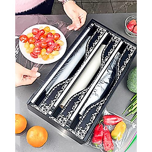 Extra Long Foil and Plastic Wrap Organizer for 15" Rolls, 3 in 1 Plastic Wrap Dispenser with Cutter, Aluminum Foil Organization And Storage, Parchment, Wax Paper Dispenser for Drawer