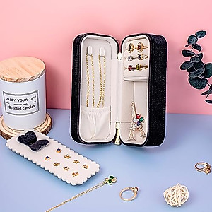 SANQIANWAN Plush Velvet Travel Jewelry Box Organizer for Women Luxury Fluffy Pleuche Portable Small Mini Grils Jewelry Case for Earings Rings Storage Holder (Black)