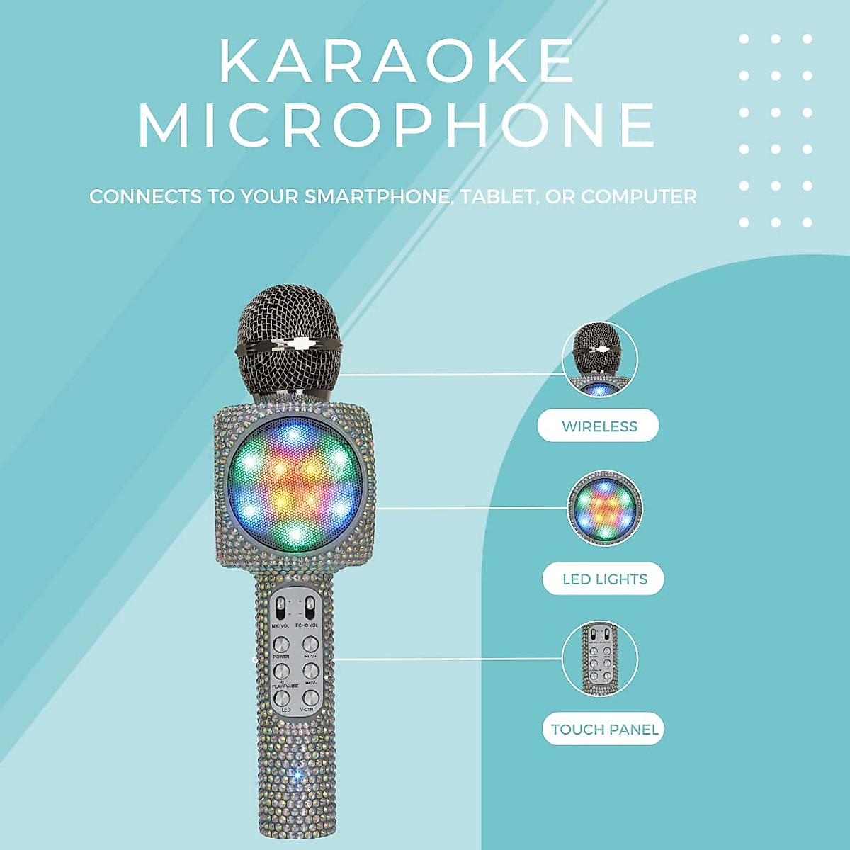 Wireless Express - Sing-Along Bling Bluetooth Karaoke Microphone and Bluetooth Stereo Speaker All-in-One (Silver Bling)