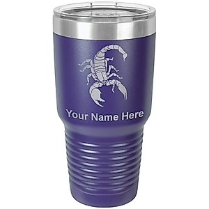 LaserGram 30oz Vacuum Insulated Tumbler Mug, Scorpion, Personalized Engraving Included (Dark Purple)