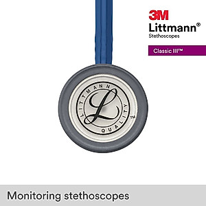 3M Littmann Classic III Monitoring Stethoscope, Navy Blue Tube, 27 Inch, 5622 & 40007 Stethoscope Identification Tag, Black