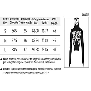 TOMETO STAR Punk Gothic Hoodies With Skeleton Printed Long Sleeve Crop Tops Emo Halloween Women Side Cutout Pullovers Fashion Hip Hop Streetwear