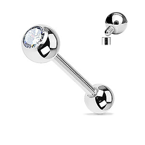 Dynamique Solid G23 Implant Titanium Internally Threaded Stud/Tongue Ring with Press Fit Jeweled Ball (Sold Per Piece)