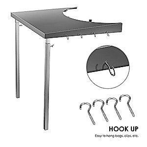 ETE ETMATE Weber Kettle Table, Weber Grill Side Table with Multiple Hooks Stainless Steel Foldable Grill Workbench Fits All Weber 18" Charcoal Kettle Grills