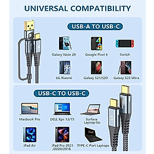 USB-C to USB-C Cable 6.6FT PD 100w MacBook iPad Pro/Air Charger 2 in 1 USB A/C to USB-C Nylon Braid Cord for iPad Pro Air 4 5 Mini 6, Samsung Galaxy S23 S22 S21 S20 S10 Note 20 10 LG Moto Pixel PS5