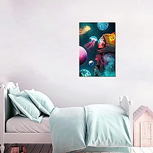 Spaceman Posters for Room Aesthetic Outer Space Scenery Artwork Unframed 16x24in Colorful Planet Jellyfish Print Pictures Gift for Adults Kids, 16x24 in