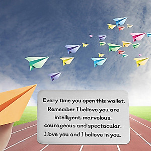 Inspirational Gift Metal Wallet Card Insert Remember I Love You And Believe In You Encouragement Gift for Son Daughter Friend Gifts (silver)