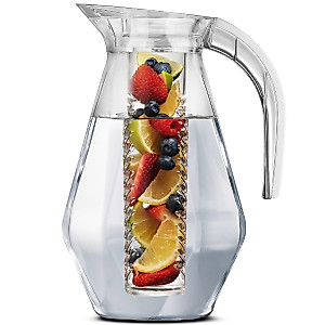 MosJos Acrylic Pitcher (72 oz), Clear Plastic, Water Pitcher with Lid, Shatterproof, BPA-Free Clear Pitcher, Ideal for Sangria, Lemonade, Juice, Iced Tea & More (Infuser- Acrylic Pitcher)