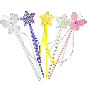 PPXMEEUDC Princess Wand Kit for Girls Magical Toy Wands for Dress Up Halloween Costume Magic Shows Cosplay Birthday Party Baby Showers Butterfly and Star Wands