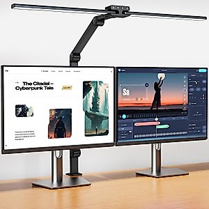 KableRika Desk Lamp,Double Head Desk Lamp with Clamp,24W Led Desk Lights for Home Office Ultra Bright Architect Table Lamp 4 Brightness 4 Color,Auto Dimming Task Lamp for Monitor Work Study