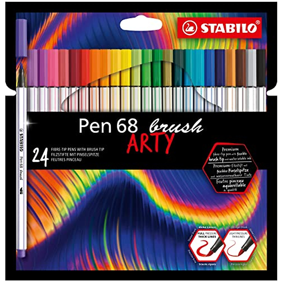 STABILO Premium Fibre-Tip Pen with Brush Tip Pen 68 brush - ARTY - Pack of 24 - Assorted Colours