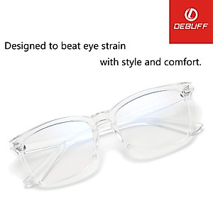 DeBuff Blue Light Blocking Glasses Women Men Clear Lens Square Frame Computer Eyeglasses (Clear)