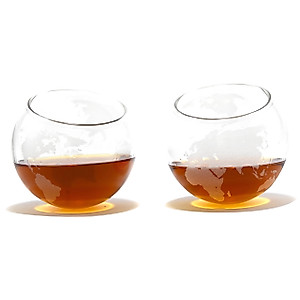 Prestige Decanters Etched Globe Whiskey Glasses -Rocks Glass for Rum, Tequila, Scotch, Glasses- Whiskey Gifts - 10oz Cocktail or Old Fashioned Glass (Set of 2) - Unique Bar Decor & Bourbon Gifts from