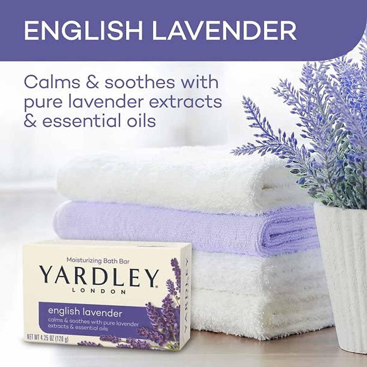 Yardley London English Lavender with Essential Oils Soap Bar, 4.25 oz Bar (Pack of 10)
