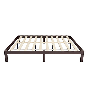 Harper & Bright Designs Queen Size Platform Bed Frame, Minimalist Wood Queen Bed Frames with Strong Center Support Feet, Queen Size Bed for Teens Adults,No Box Spring Needed,Easy Assembly,Dark Coffee