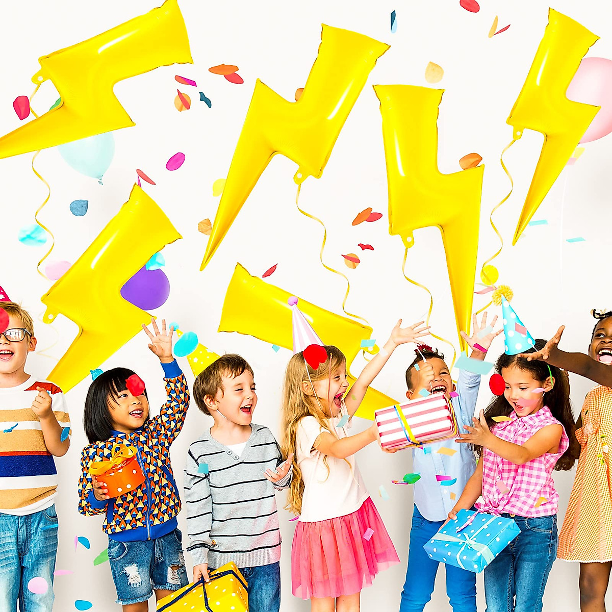 4 Pcs 45 Inch Yellow Lightning Bolt Foil Party Balloons Large Flash Balloons Yellow Balloons Foil Lightning Bolt Shape Balloons for Birthday Wedding Decorations