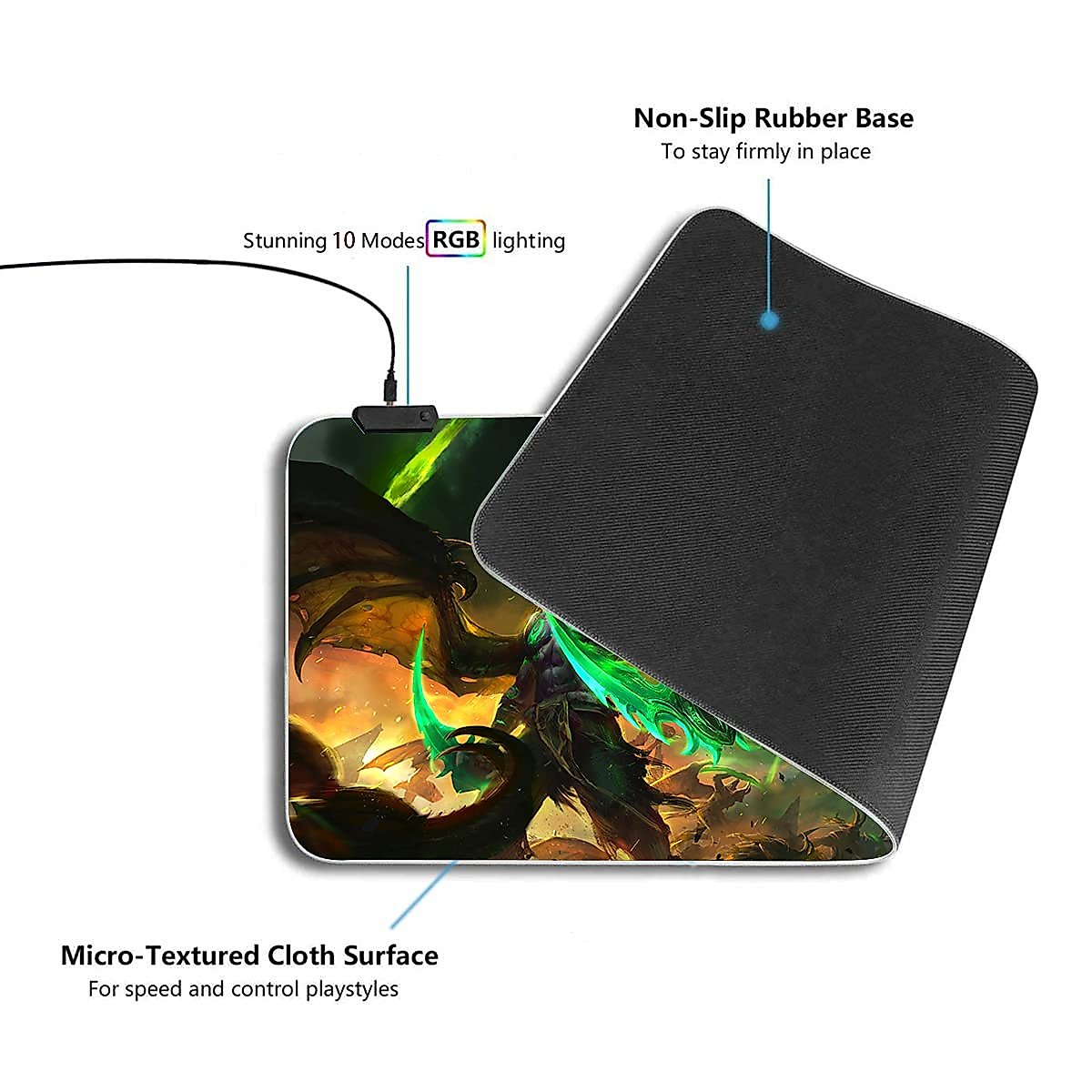Illidan RGB Soft Gaming Mouse Pad Large Oversized Glowing Led Extended Mousepad Non-Slip Rubber Base Computer Keyboard Pad Mat 31.5X 11.8in