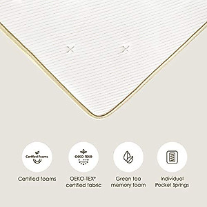 Mellow 12 Inch LAGOM Elite Hybrid Mattress, Made in USA, CertiPUR-US Certified Foams, Oeko-TEX Certified Eco Cover, Green Tea Infused Memory Foam and Pocket Springs, Quilted Comfort Top, Queen