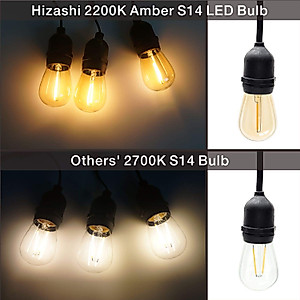 Hizashi 25 Pack S14 String Light Bulbs Replacement, Amber 2200K 11W S14 LED Bulbs for Outdoor String Lights, 1W Dimmable Shatterproof Waterproof, E26 Base Ediosn Bulbs, UL Listed
