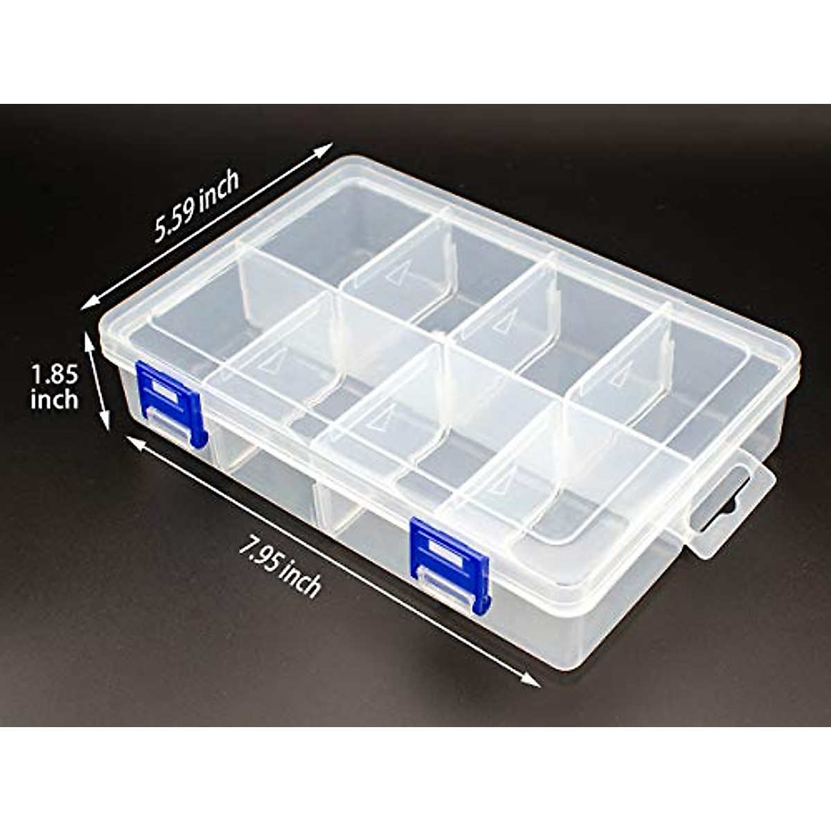 TOPINSTOCK Plastic Compartment Storage Box With Adjustable Divider Removable Grid Compartment for Jewelry Small Accessories Hardware Fitting (8 Grids-Large x 1 Pack)