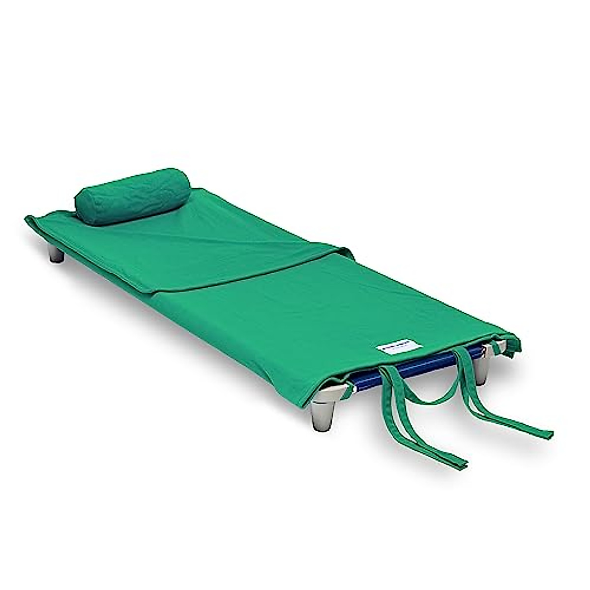 ROLLEE POLLEE Nap Sac Roll Up Napping Blanket with Attached Pillow for Preschool/Daycare, Super Soft with Elastic Straps, Fits Most Mats and Cots (Green)