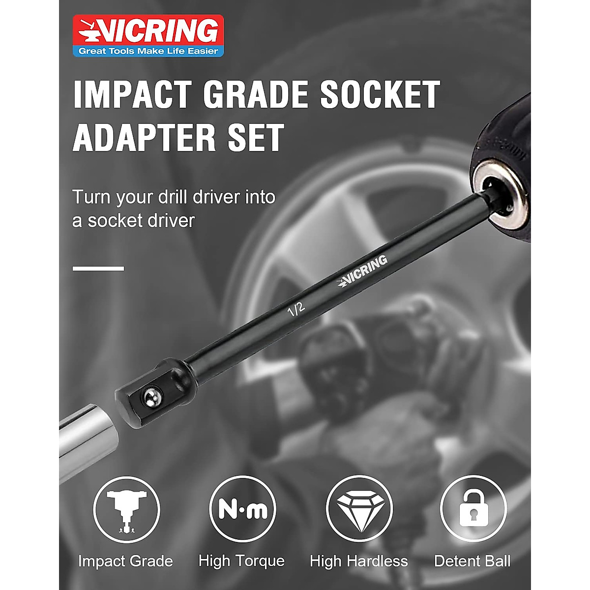 Impact Socket Adapter Set Impact Driver Socket Extension Set 1/4 3/8 1/2 Drive Socket Adapter for Drill Hex Shank Socket Driver set Turn Impact Drill Into High Torque Impact Wrench (6Pcs, 3" & 6")