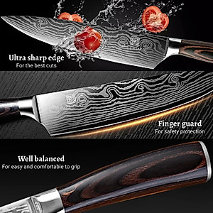HIPERMAX Damascus 8 inch professional and household chef's knife made of sharpened stainless steel with high carbon content and ergonomic pakka wood handle for cutting food, luxury gift case