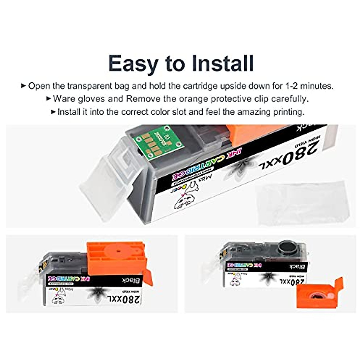 Miss Deer Compatible 280 PGBK Ink Cartridge, Replacement for Canon 280XXL PGI-280XXL PGI280 for Canon Pixma TR7520 TR8520 TS6120 TS6220 TS8120 TS8220 TS9120 TS9520 TS9521C TS702 (2 x Large Black)