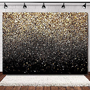 WOLADA 7x5FT Gold Backdrop Glitter Backdrop Gold Spots Bokeh Backdrop Black and Gold Backdrop Wedding Backdrop Gold Backdrop for Parties Vinyl Photography Backdrop 11176