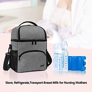 Teamoy Double Layer Breastmilk Cooler Bag with Ice Pack, Travel Baby Bottle Cooler Bag Tote Up to 6 Large 9 Ounce Bottles, Gray
