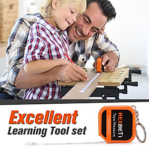 REXBETI 18pcs Young Builder's Tool Set with Real Hand Tools, Reinforced Kids Tool Belt, Waist 20"-32", Kids Learning Tool Kit for Home DIY and Woodworking