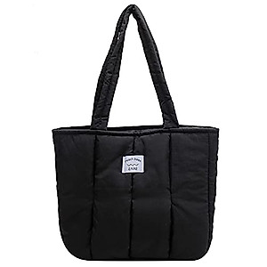 Puffer Tote Bag for Women Puffy Shoulder Bag Quilted Cotton Padded Large Purses and Handbags