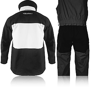 WindRider Pro Foul Weather Gear - Rain Suit - Jacket + Bibs - Breathable, Numerous Pockets, Mesh Lined for Comfort - For Fishing, Sailing, Outdoor Adventuring (Black, Small)
