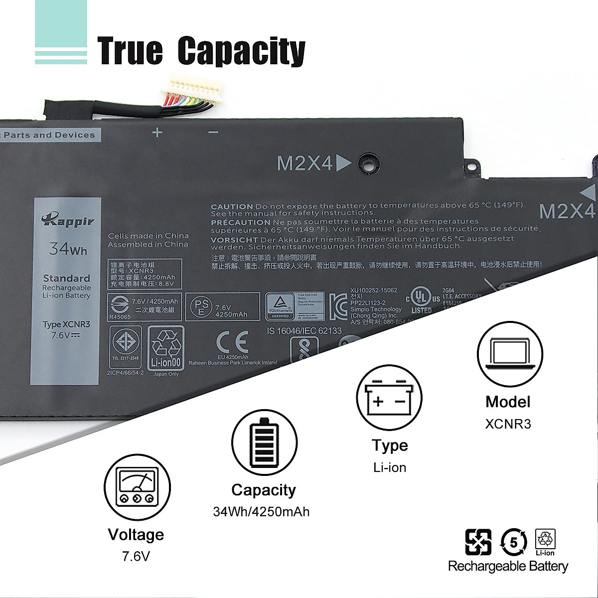 BOWEIRUI XCNR3 Laptop Battery Compatible with Dell Latitude 13 7370 Ultrabook Series WY7CG MH25J P63NY N3KPR G7X14 0G7X14