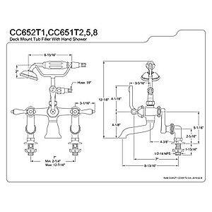 Kingston Brass CC651T8 Vintage Clawfoot Tub Faucet, 4-Inch to 13-Inch Adjustable Center, Brushed Nickel