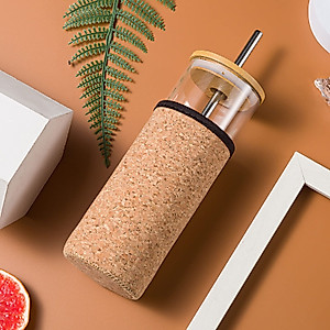 20oz Glass Tumbler with Bamboo Lid and Straw, Wide Mouth Water Tumbler with Protective Sleeve, Drinking Cups, Drinking Jars, Claplante Iced Coffee Cup, Spill Proof Glass Water Bottle, Glass Cup