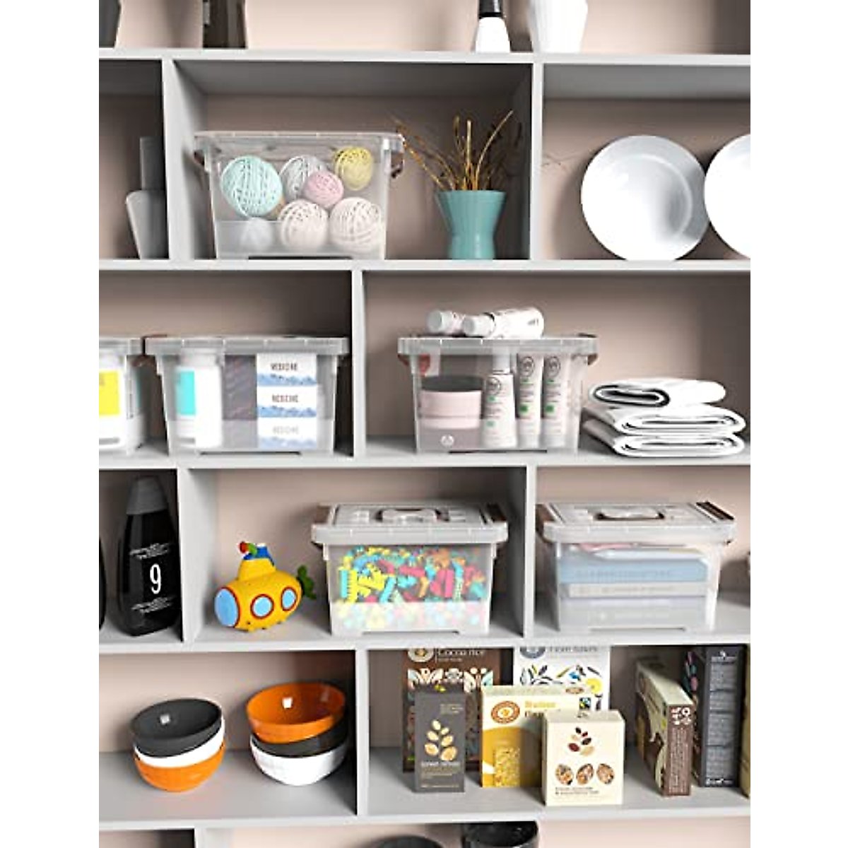 WYT Clear Storage Latch Box, 6 Pack Storage Organizer Bins with Latching Handle and Lids, 4 Quart