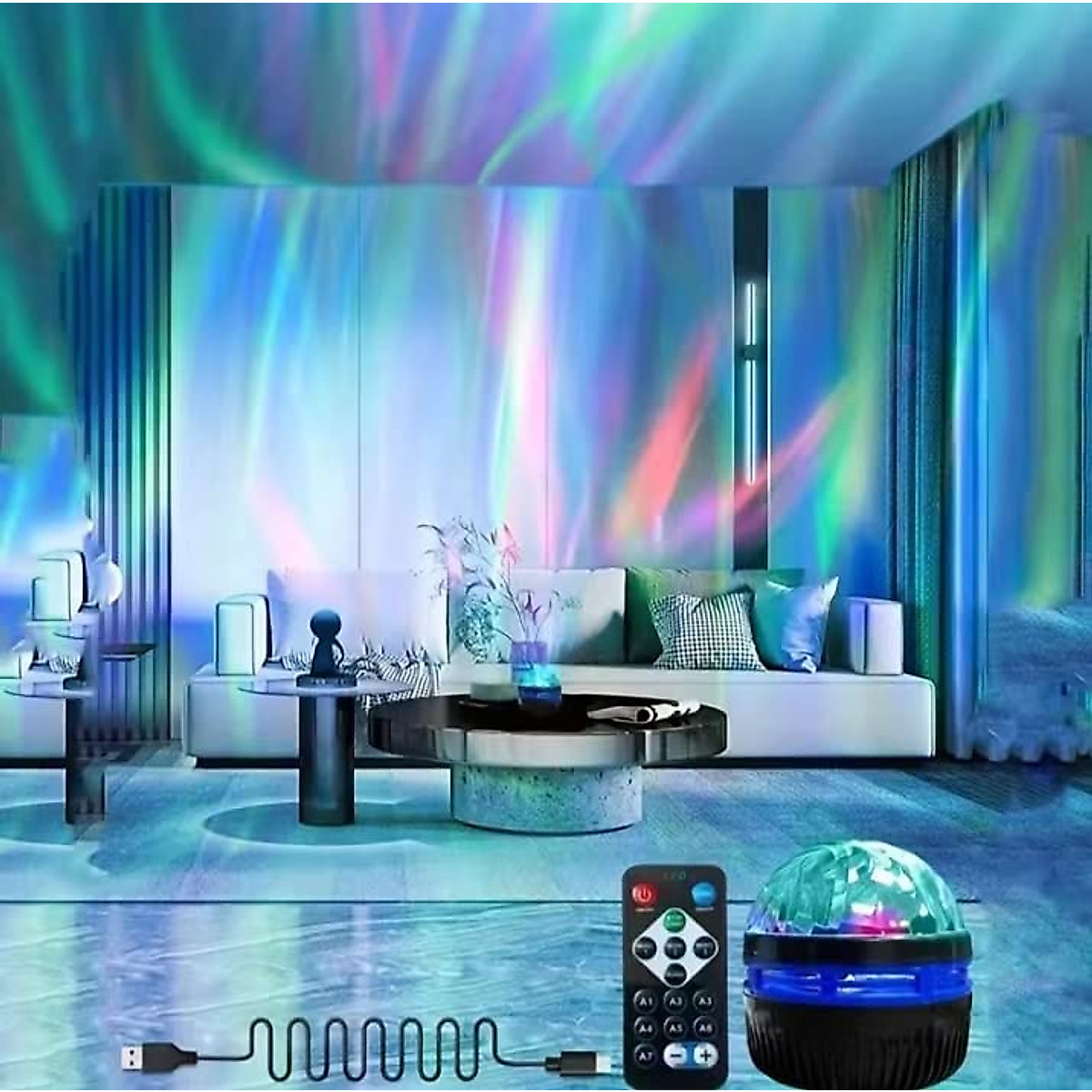 1pc Starry Projector Light With 7 Color Patterns &Remote Control,Multifunctional Polar ProjectorNight Light For Bedroom Atmosphere
