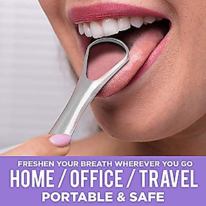 BASIC CONCEPTS Tongue Scraper for Adults (2 Pack), Reduce Bad Breath (Travel Cases Included), Stainless Steel Tongue Cleaners, 100% Metal Tongue Scraper with Case Fresh Breath Tongue Cleaner Oral