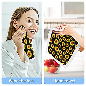 Kigai 4 Pack Beautiful Sunflower Washcloths – Soft Face Towels, Gym Towels, Hotel and Spa Quality, Reusable Pure Cotton Fingertip Towels