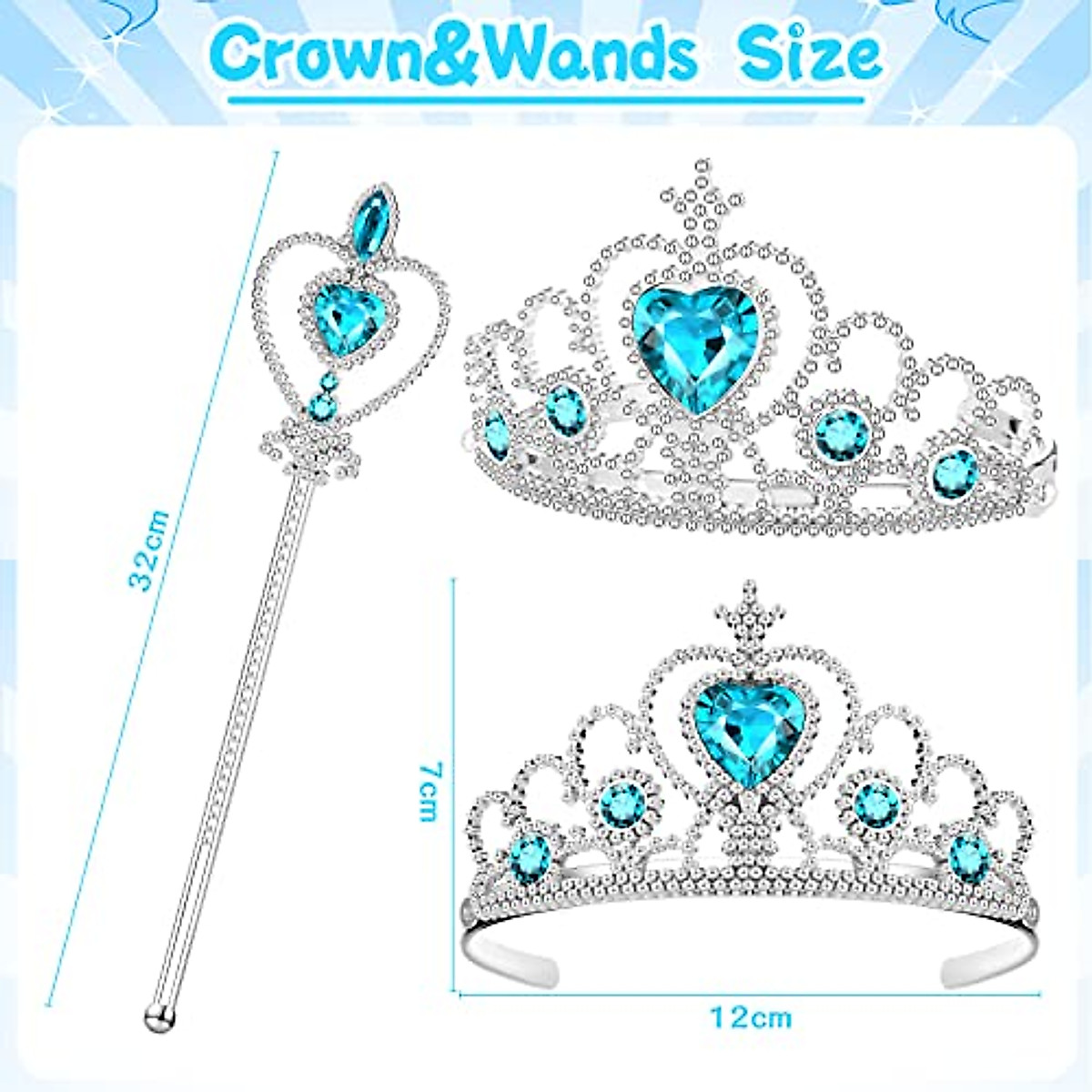 30 Pcs Princess Dress up Accessories Including Sequins Tutu Skirt Layered Stars Ballet Dance Dress Princess Tiara Crown Wand Birthday Party Favors for Girls