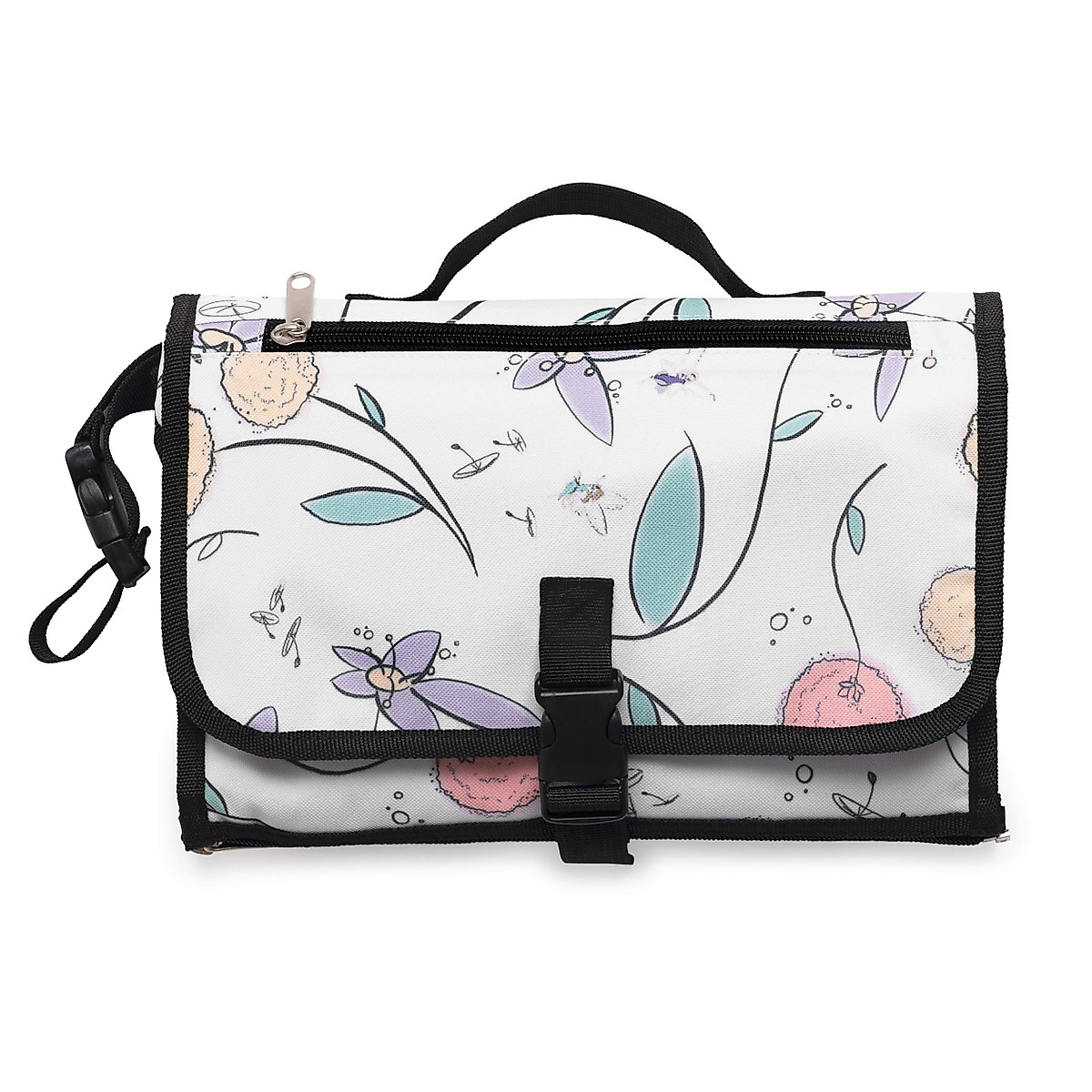 JumpOff Jo – Portable Changing Pad / Diaper Bag with Padded Changing Station, Easy Travel Changing Pad, Includes Handy Storage Pockets for Baby Necessities – Fairy Blossom