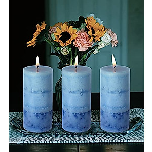 Petristrike Ocean Scented Pillar Candles,60+ Hrs Long Burning Candles, Set of 3 Blue Candles for Home Scented (3x6'')