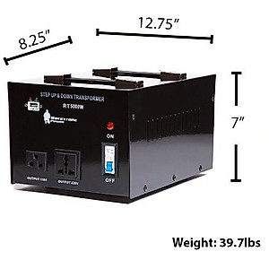ROCKSTONE POWER 5000 Watt Voltage Converter Transformer - Heavy Duty Step Up/Down AC 110V/120V/220V/240V Power Converter - Circuit Breaker Protection – DC 5V USB Port - CE Certified [3-Year Warranty]