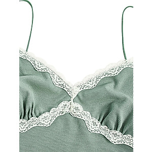 SweatyRocks Women's Leopard Sleeveless Lace Trim Spaghetti Strap Camisole Crop Tank Top Green L