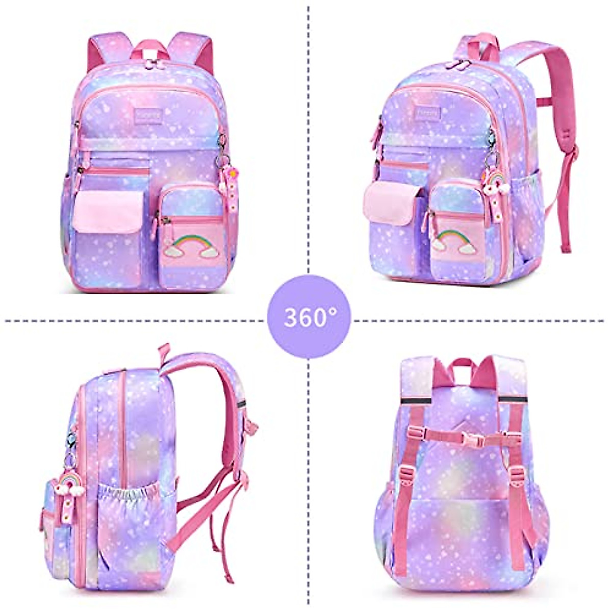 Youngsing Backpack for Girls Kids Backpack Elementary School Primary School Bag (Purple)