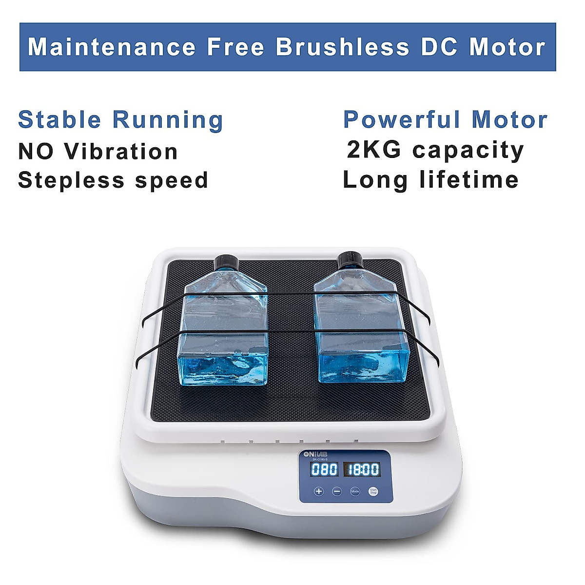 ONiLAB Digital Orbital Shaker Adjustable Speed 40-200RPM,Capacity 2KGS, Orbital Rotator Shaker with Continuous Mode(Set time to Zero) or Timer Mode, LCD Display Speed and time, Labs and Classrooms