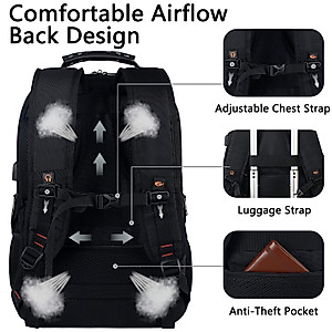 18.4''Laptop Backpack,Extra Large Travel Gaming Laptop Backpacks With USB Charging Port,TSA Friendly Flight Approved RFID Antitheft,Water Resistant MenWomen College Bookbag School Student Computer Bag